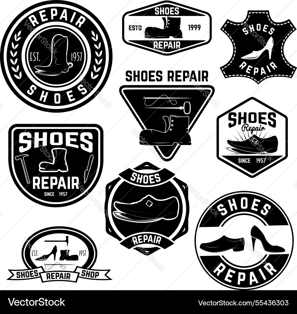 Shoes repair labels design elements for logo Vector Image