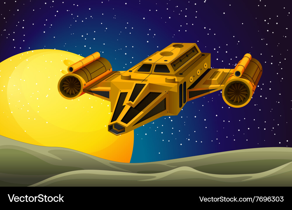 Spaceship flying in the space Royalty Free Vector Image