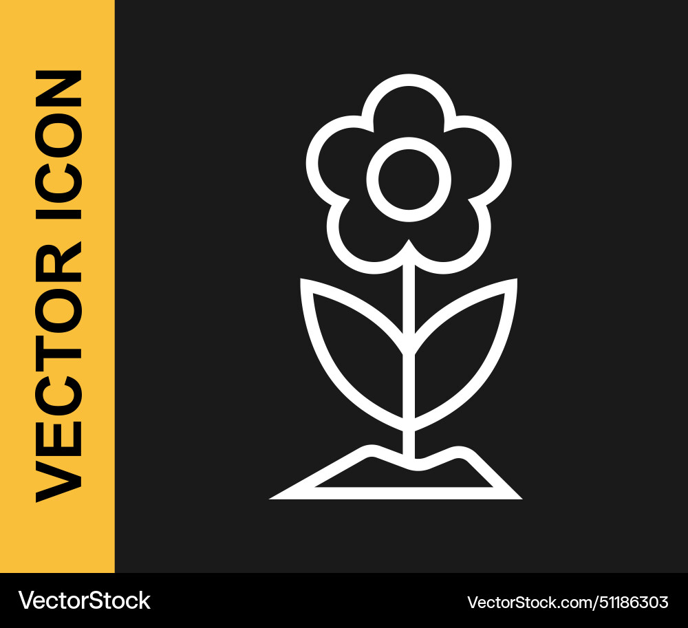 White line flower icon isolated on black Vector Image
