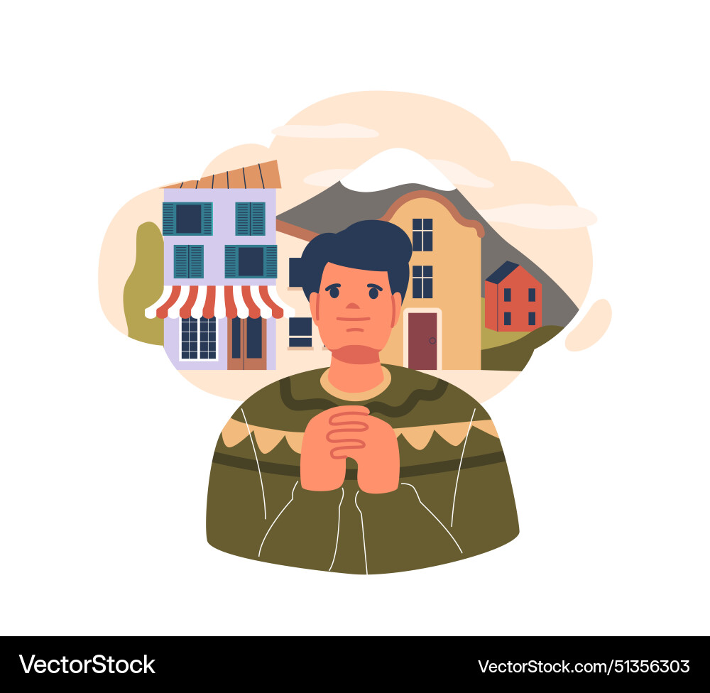 Young man deep in thought surrounded Royalty Free Vector