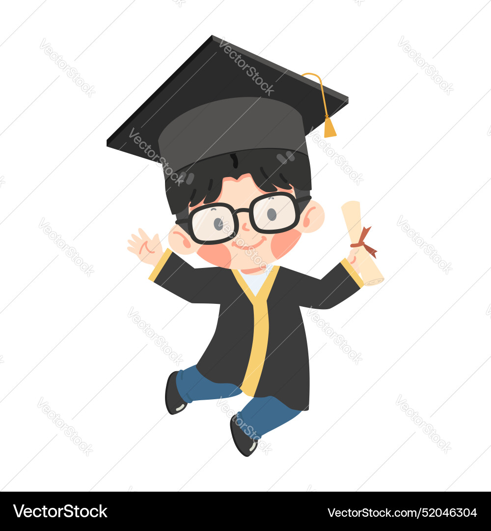 Boy in graduation gown jumping Royalty Free Vector Image
