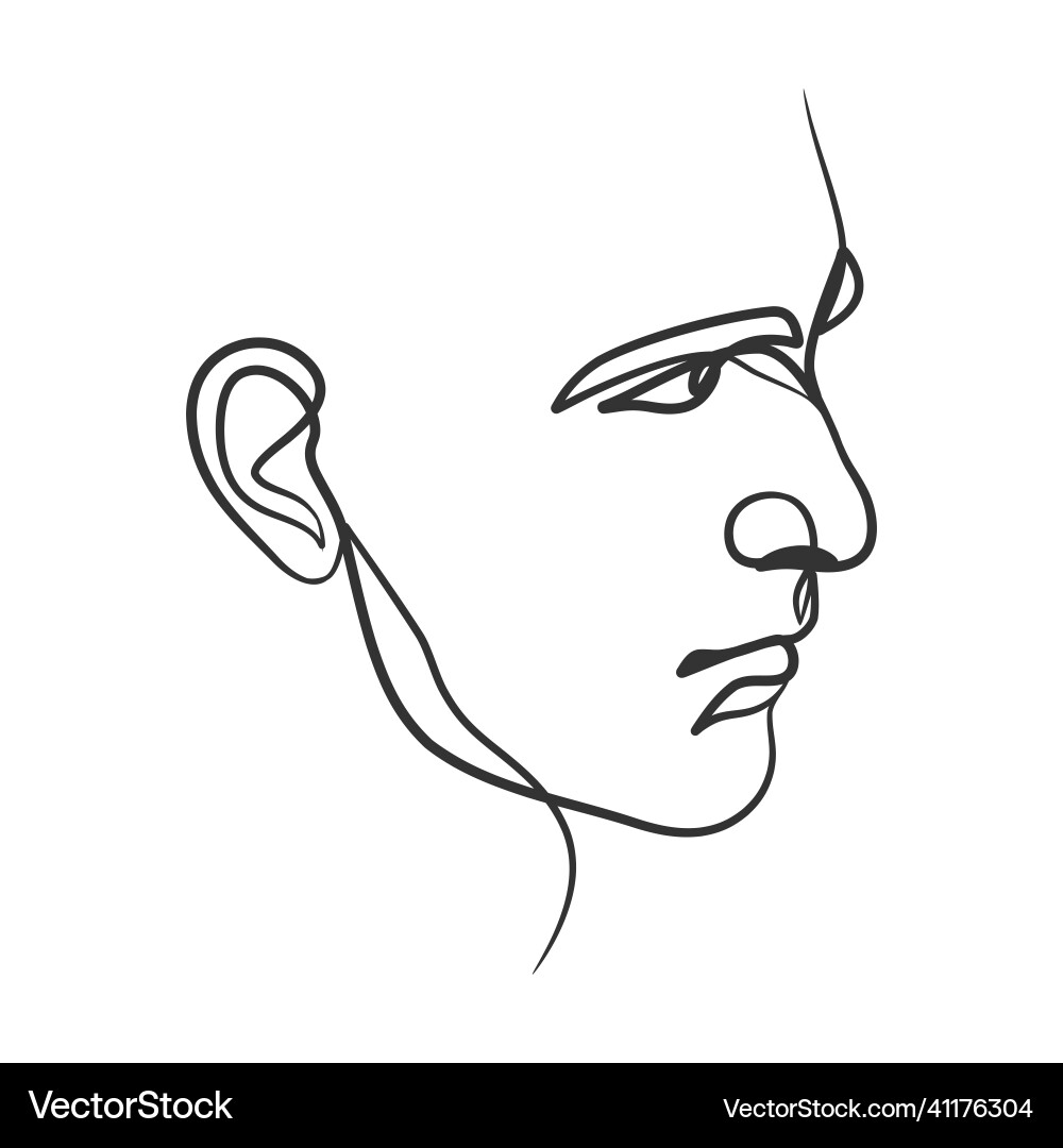 Continuous line art drawing of man face hand Vector Image