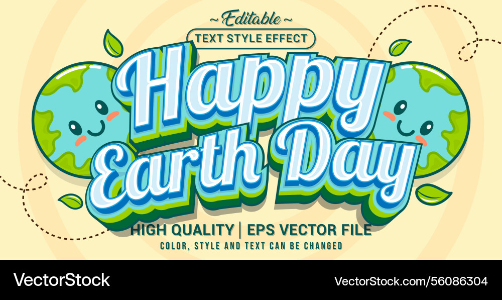 Editable text style effect - happy earth day text Vector Image