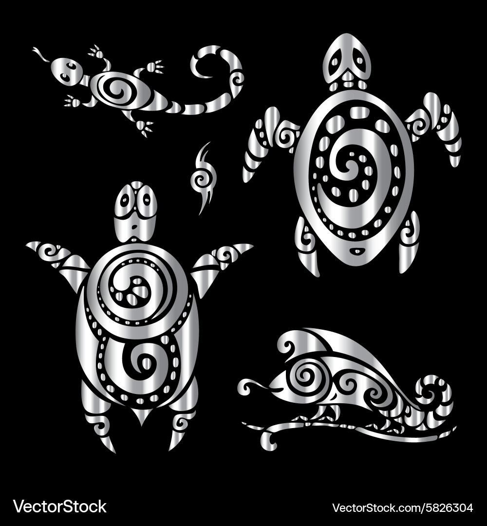 Schildkröte und Eidechsen polynesischer Tattoo-Stil