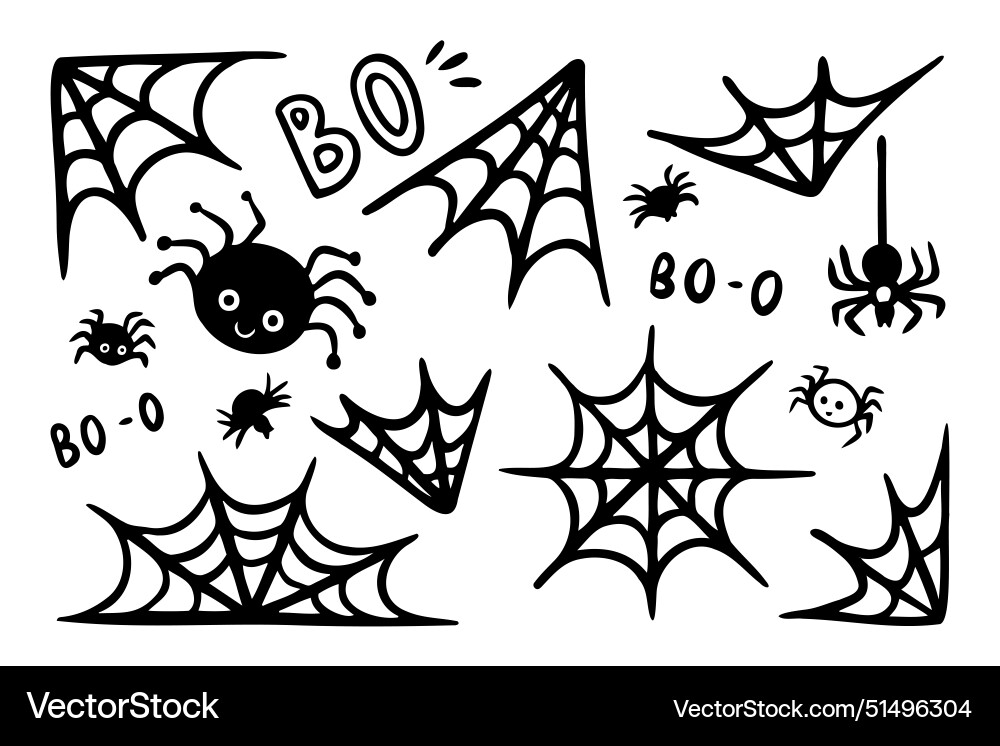 Spider web doodle icons halloween decoration set Vector Image