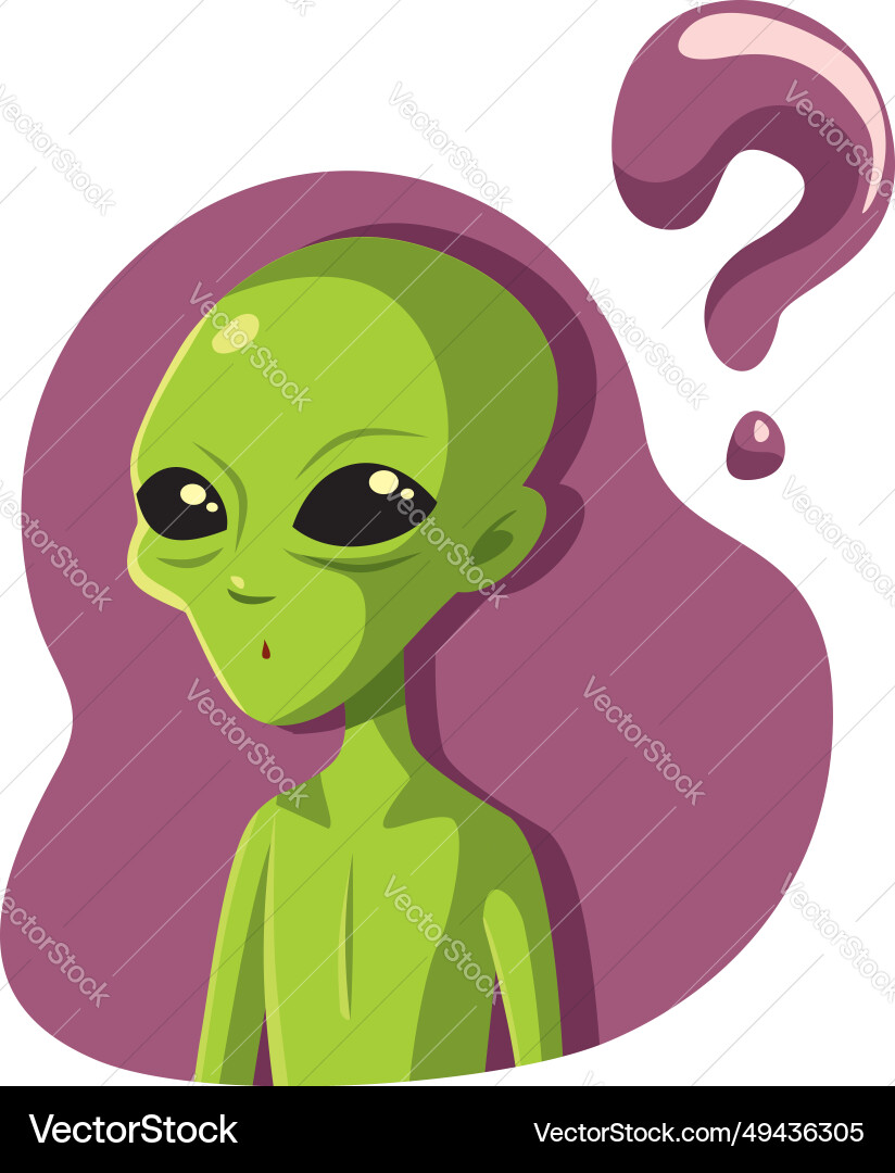 Confused alien character wondering asking Vector Image
