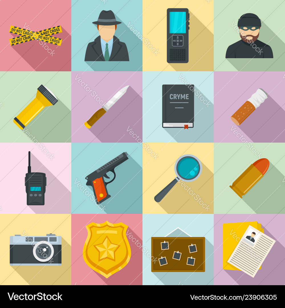 Crime investigation icons set flat style Vector Image