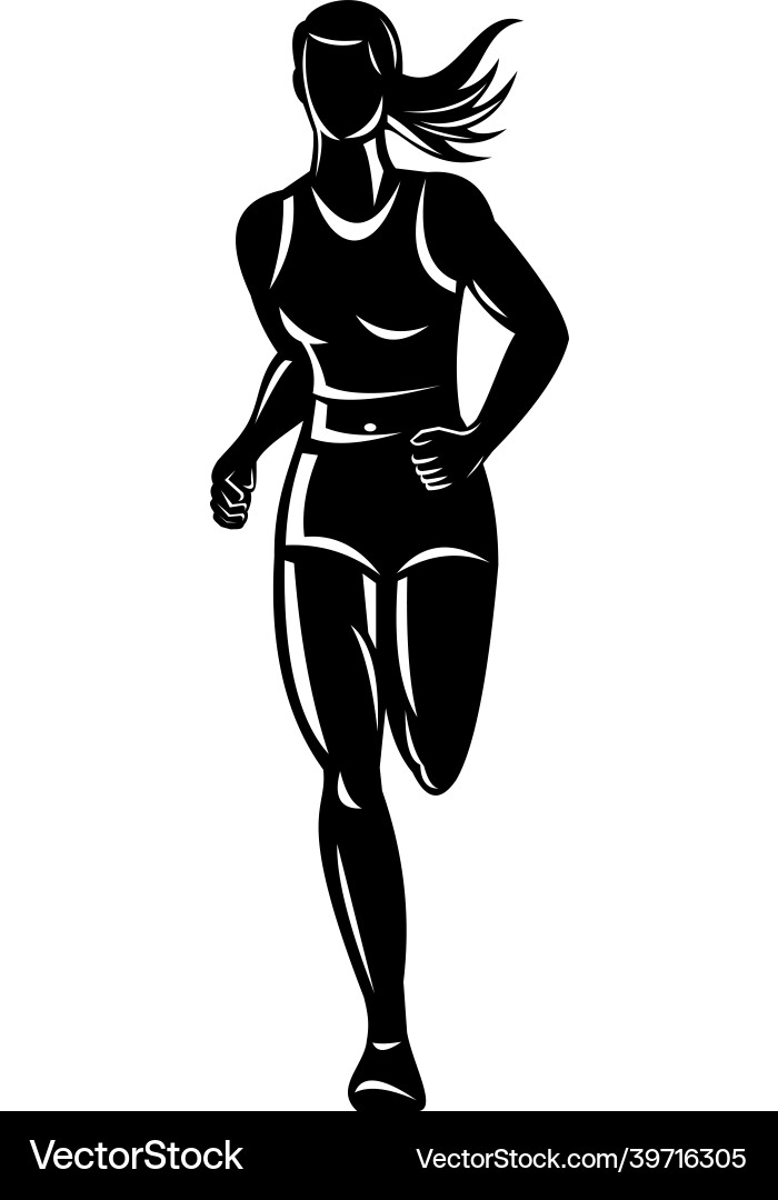 Female marathon runner running front view black Vector Image