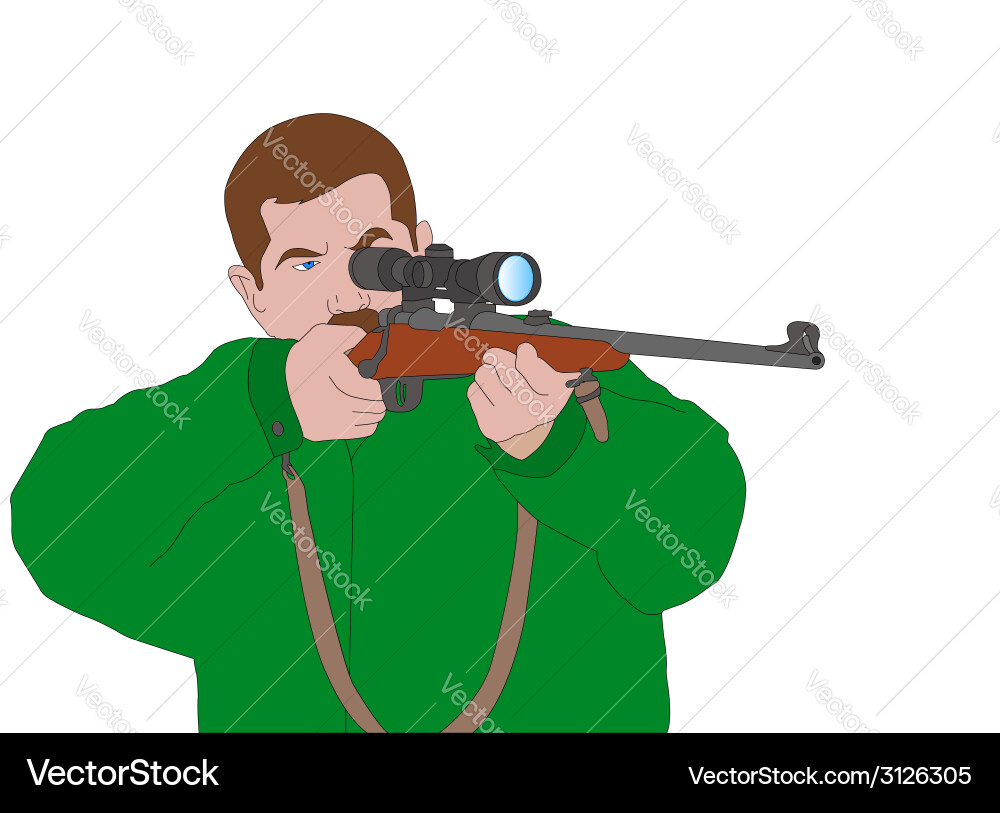 Hunter aiming with sniper rifle Royalty Free Vector Image