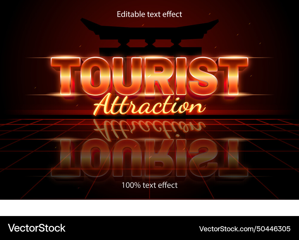 Tourist attraction editable text effect retro Vector Image