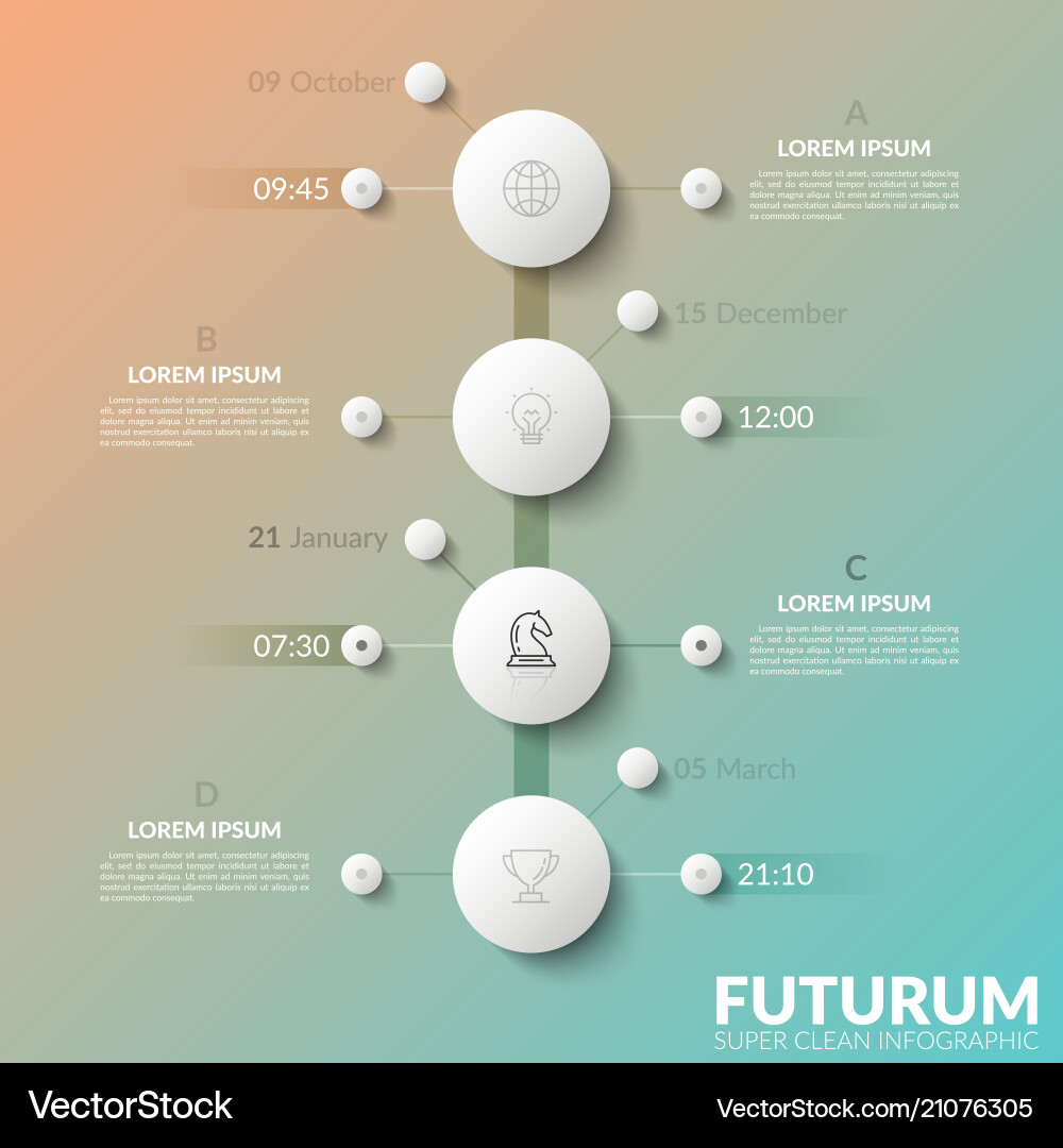 Vertical timeline with 4 white round elements Vector Image