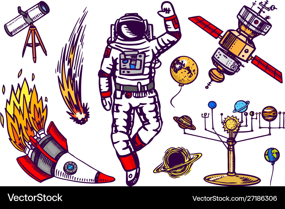 Astronaut spaceman planets in solar system Vector Image