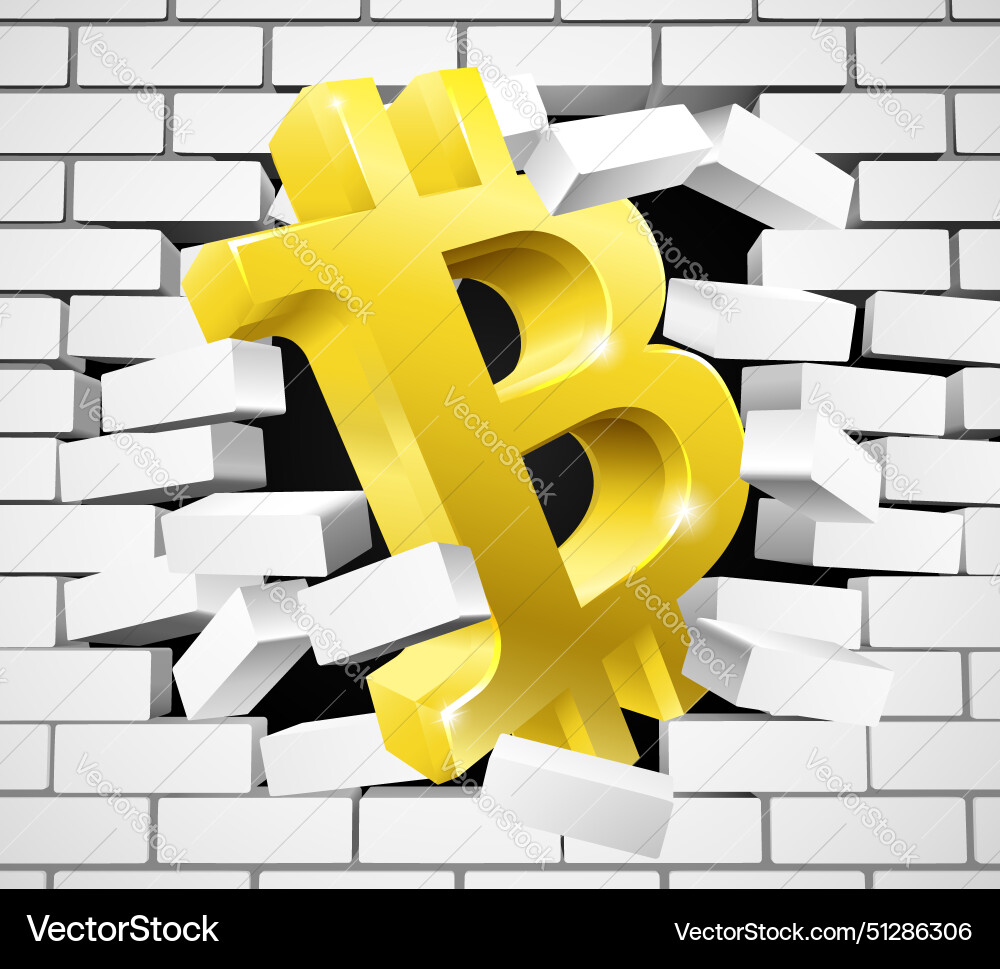 Bitcoin breaking white wall concept Royalty Free Vector
