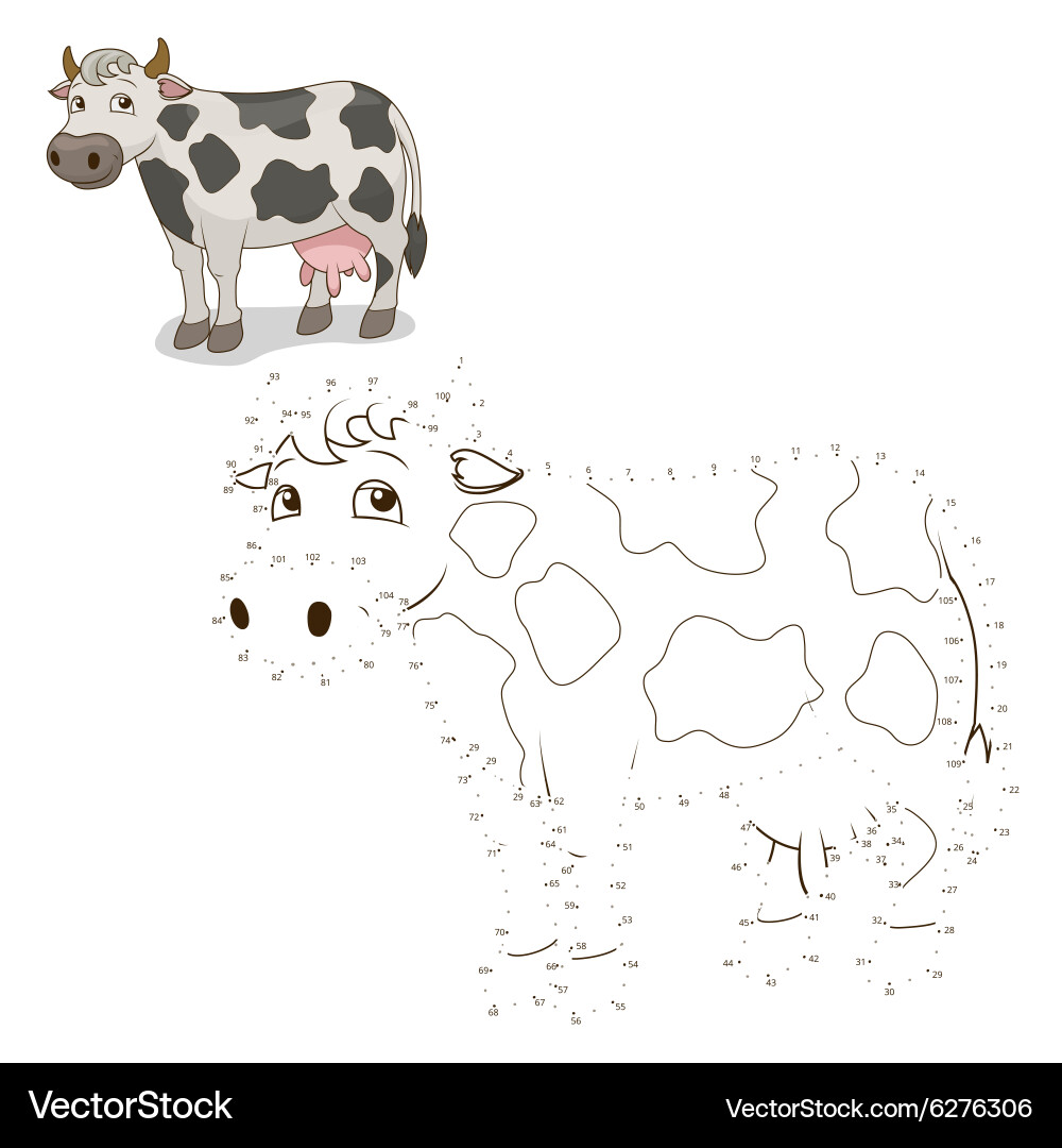 Connect the dots game cow Royalty Free Vector Image