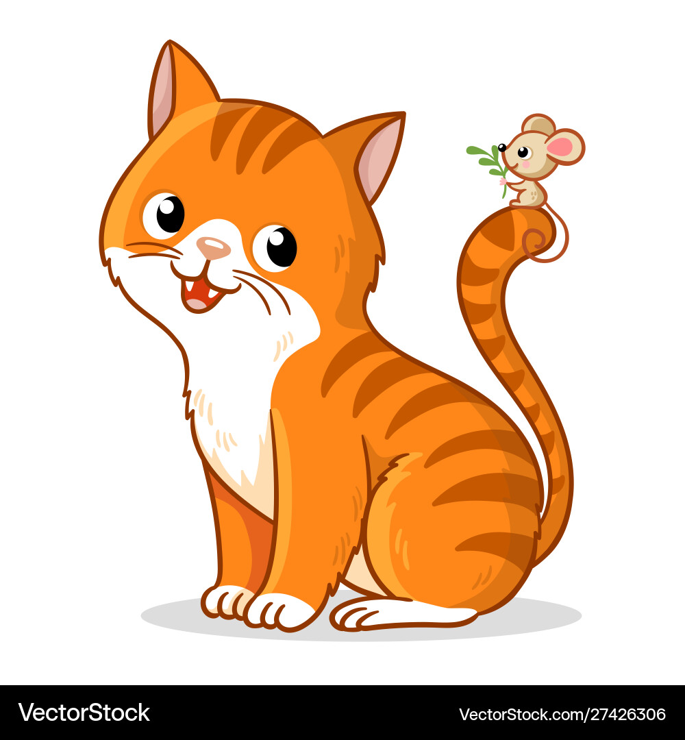 Cute cat with a little mouse on its tail Vector Image