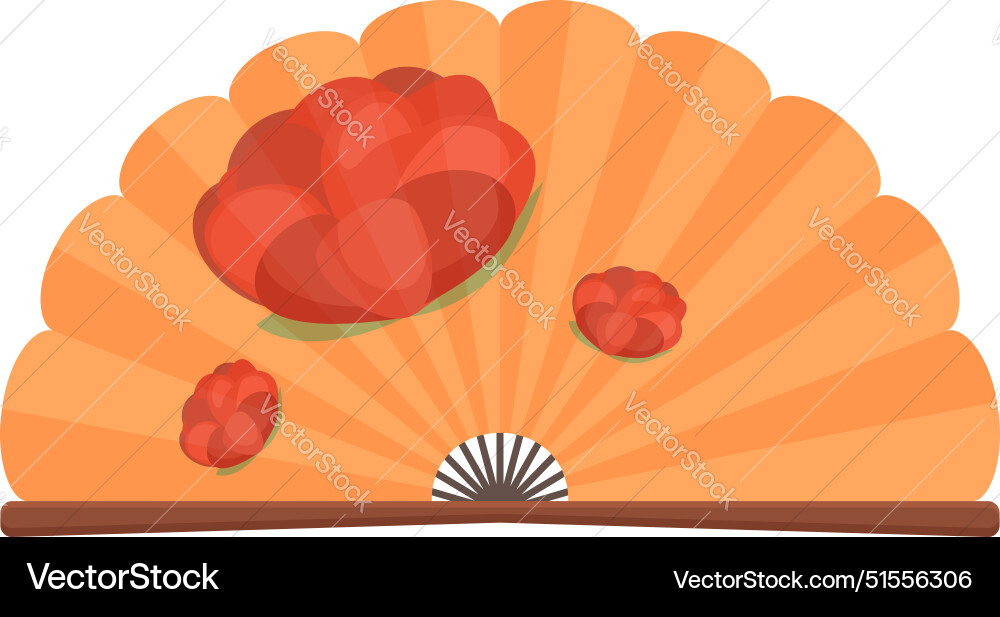 Orange hand fan decorated with red flowers Vector Image