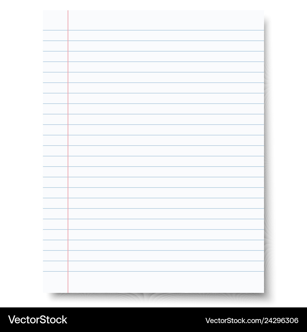 Ruled sheet of notebook paper template Royalty Free Vector