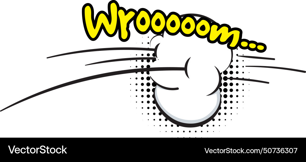 Comic moving sound fast motion wroom word Vector Image