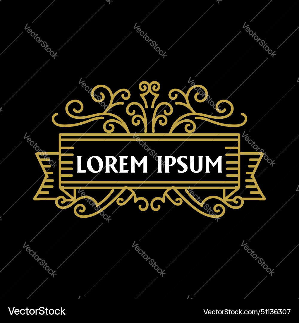 Golden royal border frame with ribbon art deco Vector Image