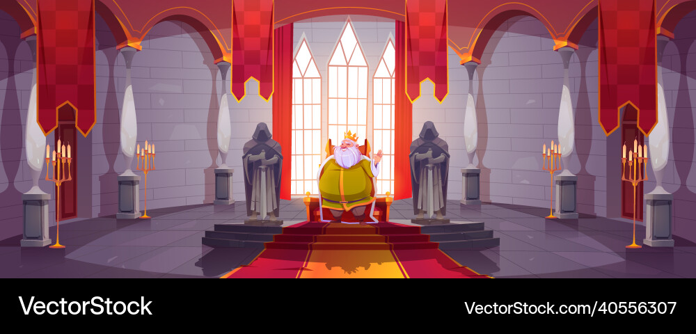 King in gold crown on throne medieval castle Vector Image