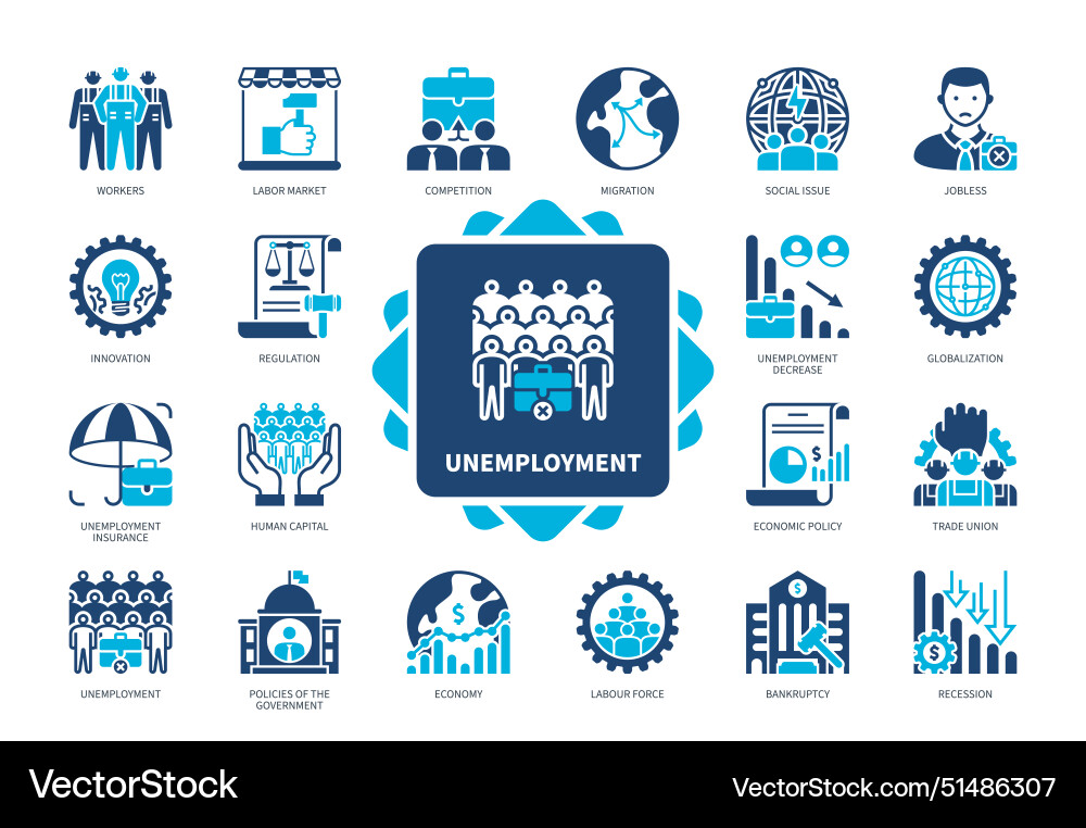 Unemployment solid icon set Royalty Free Vector Image