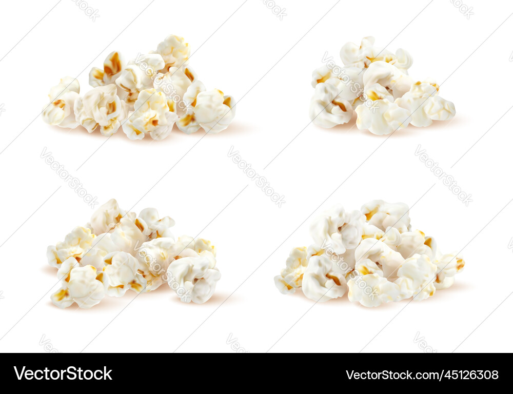 Popcorn stacks realistic pop corn piles isolated Vector Image