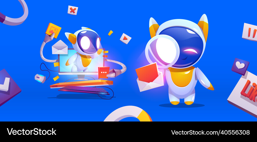 Security robots cartoon characters pc chatbot Vector Image