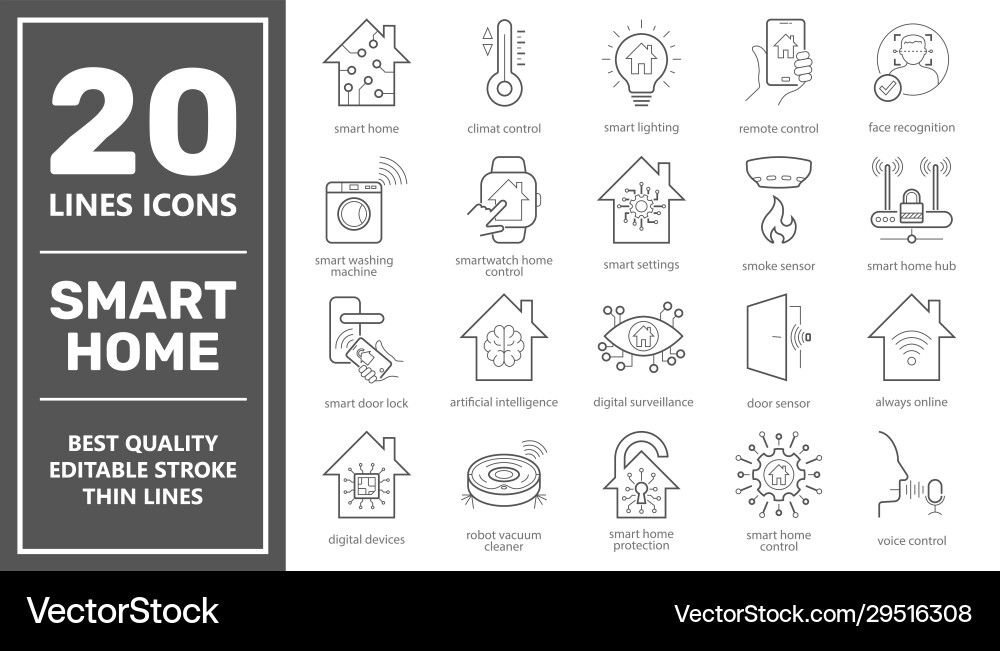 Smart Home Icon Set - Digital Technology Vector Image