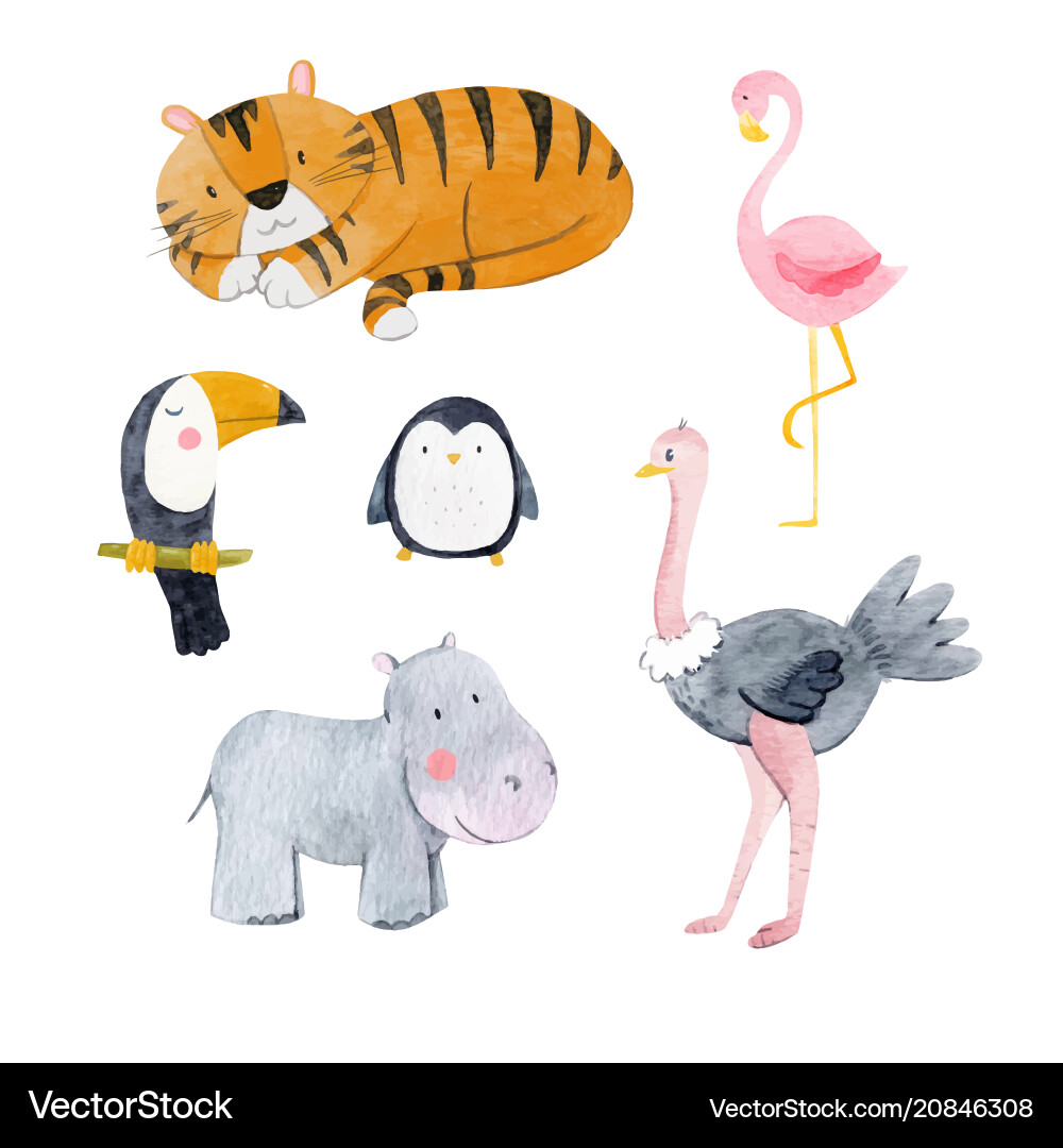 Watercolor animal set Royalty Free Vector Image