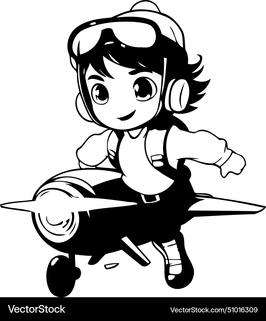 Cute little boy pilot with airplane isolated Vector Image