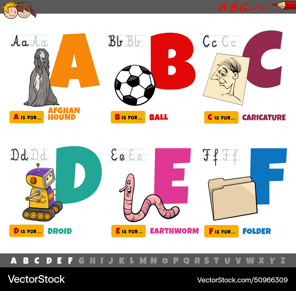Educational cartoon alphabet letters for children Vector Image