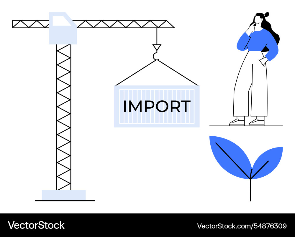 Importing process with crane and container woman Vector Image