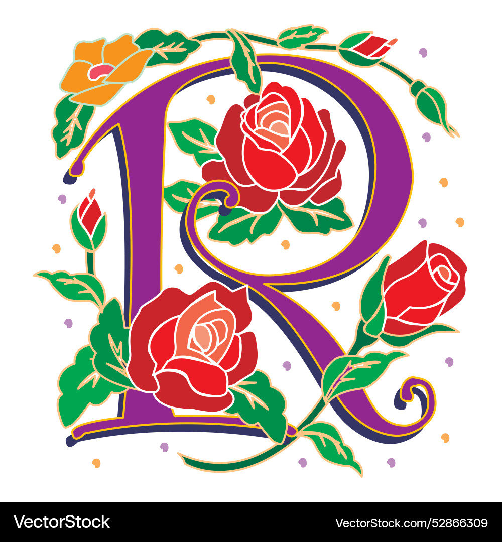 Rosette initial caps font capital letter r design Vector Image