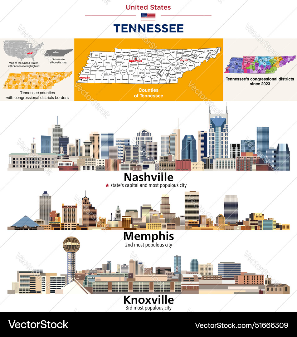 Tennessee counties map and congressional Vector Image