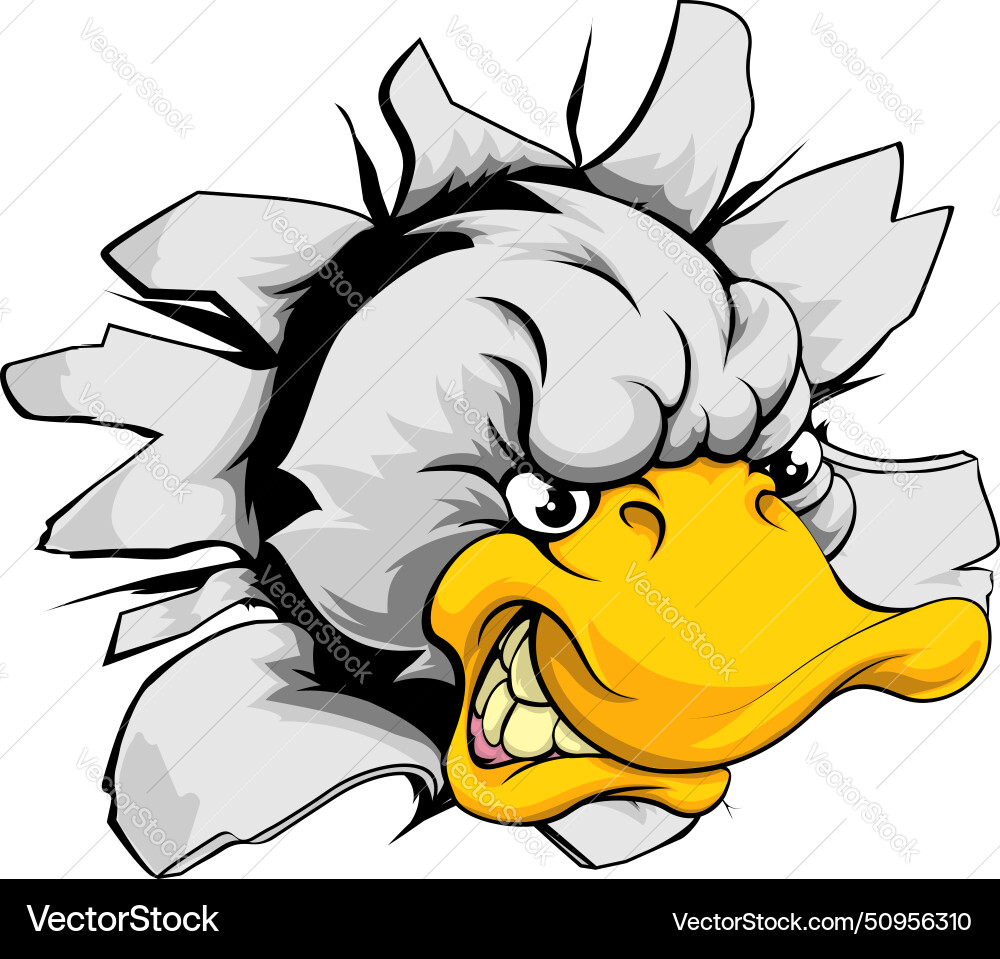 Duck sports mascot breakthrough Royalty Free Vector Image