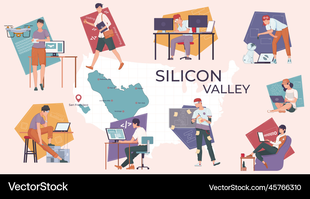 Silicon valley compositions set Royalty Free Vector Image