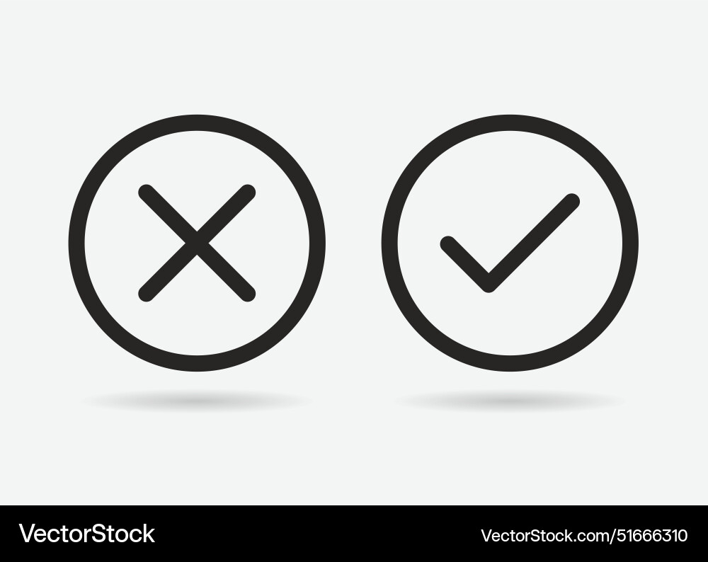 Tick and cross icon or checkmark mark Royalty Free Vector