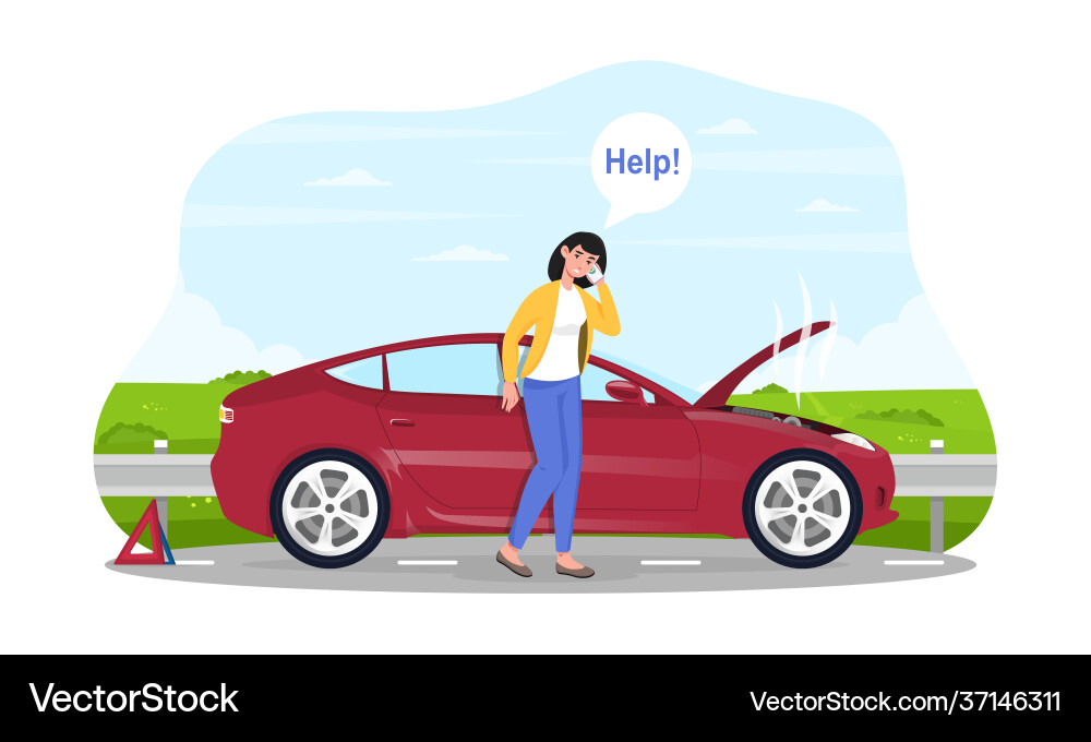 Breakdown car on road Royalty Free Vector Image