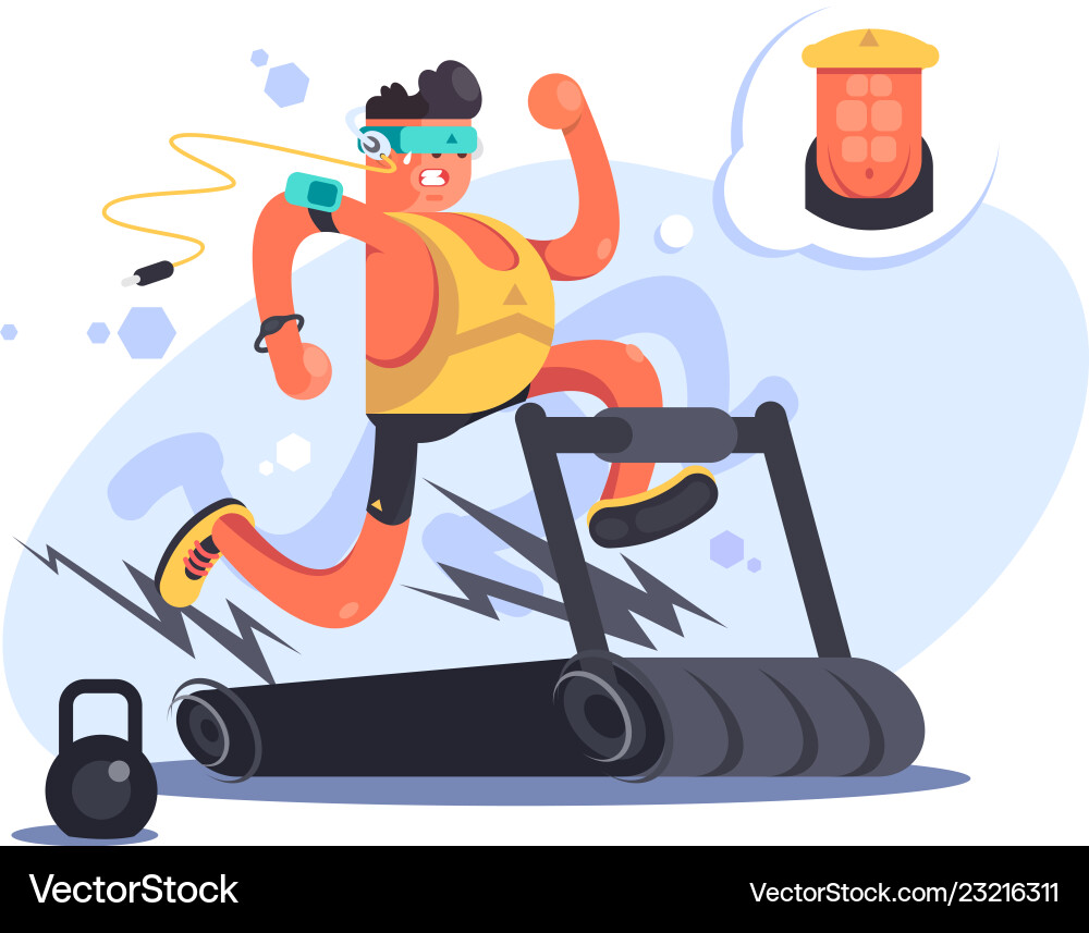 Cartoon boy running on treadmill Royalty Free Vector Image