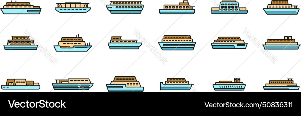 Ferry icons set color line Royalty Free Vector Image