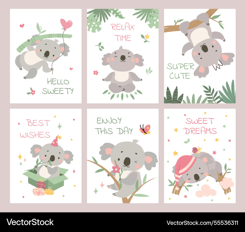 Koala cards design posters with positive Vector Image