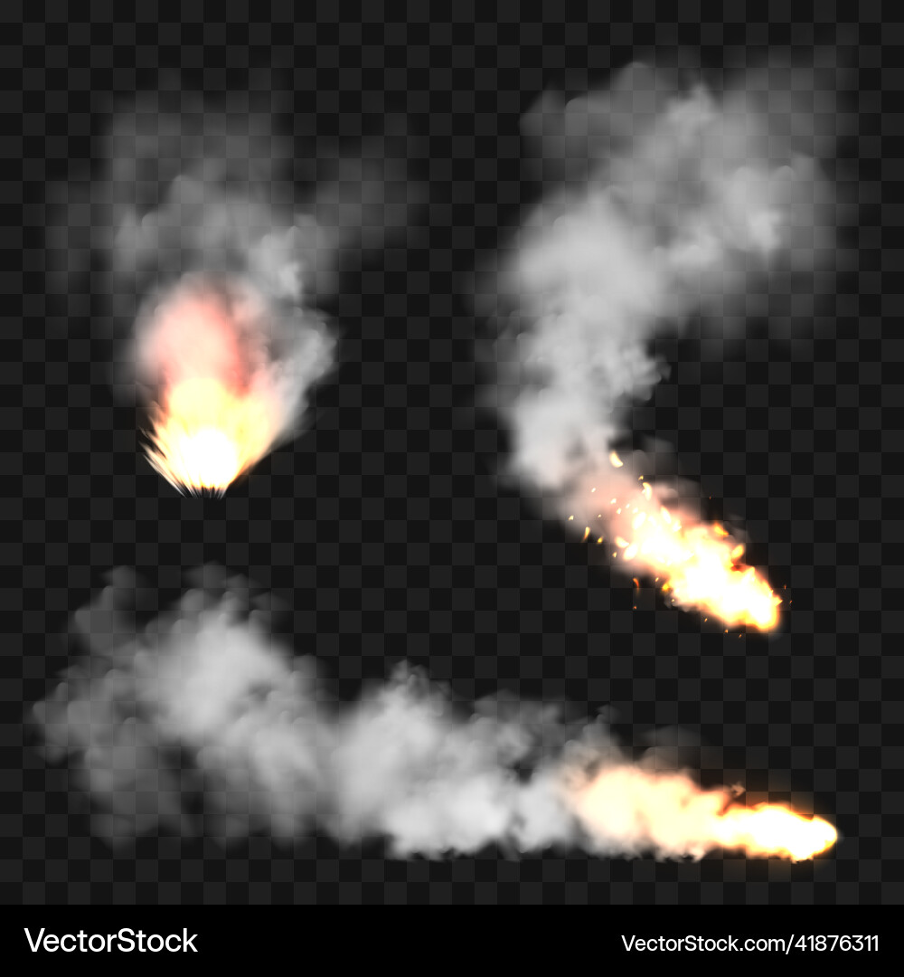 Realistic smoke clouds and fire flame blast Vector Image