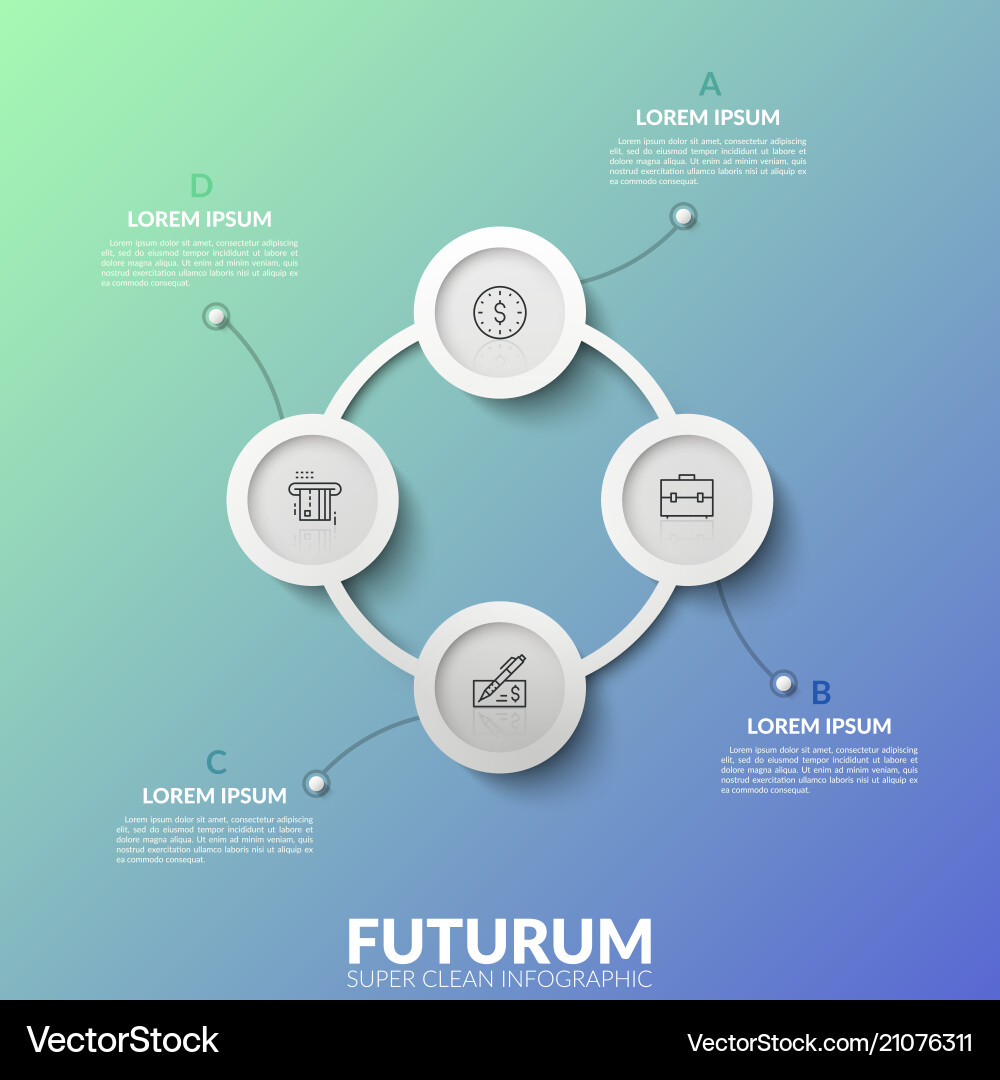 Round chart with 4 white circular connected Vector Image