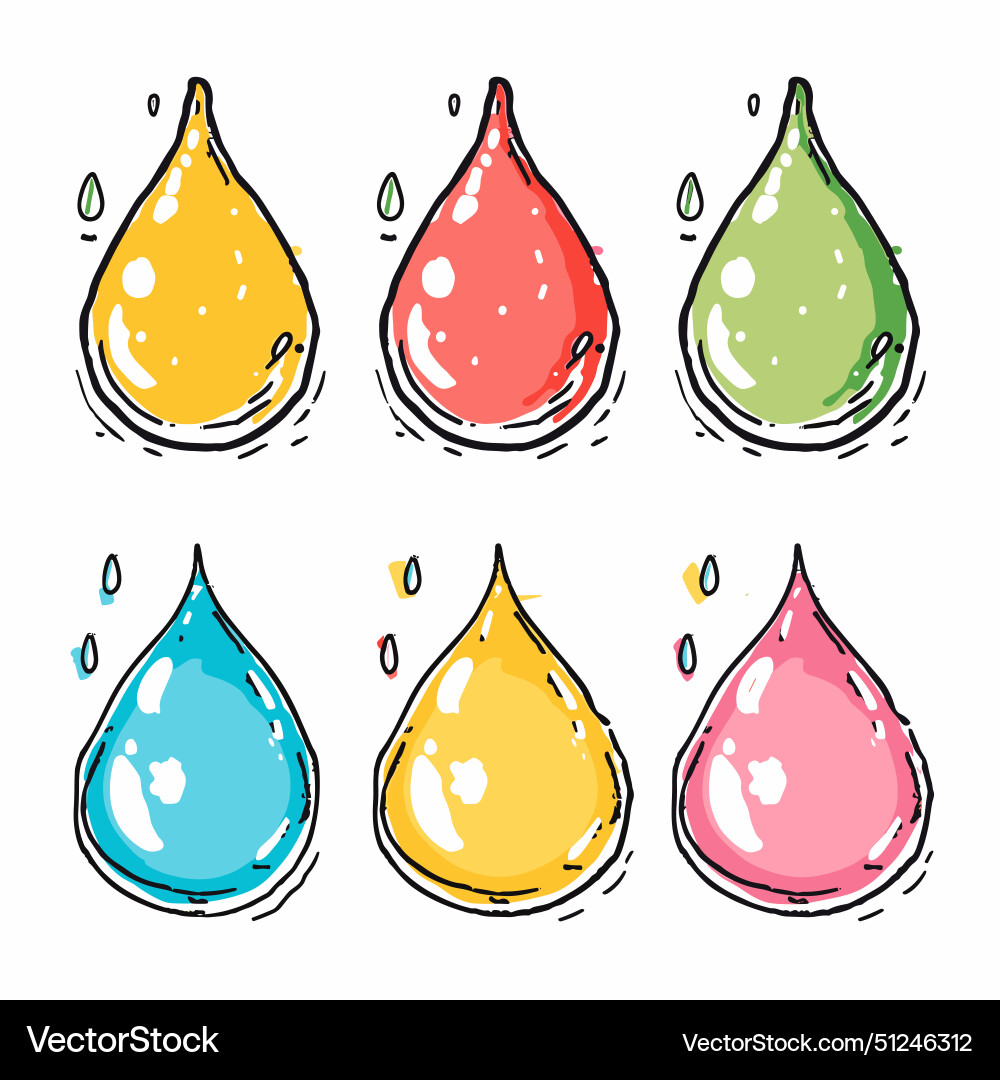 Colorful water drops sketch handdrawn droplets Vector Image