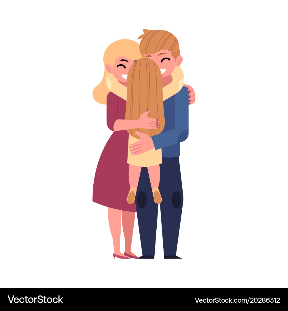 Parents mom and dad hugging their daughter Vector Image