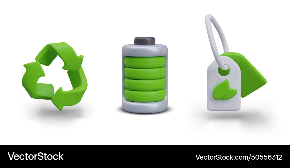 Recycling sign charged battery tag with leaf Vector Image