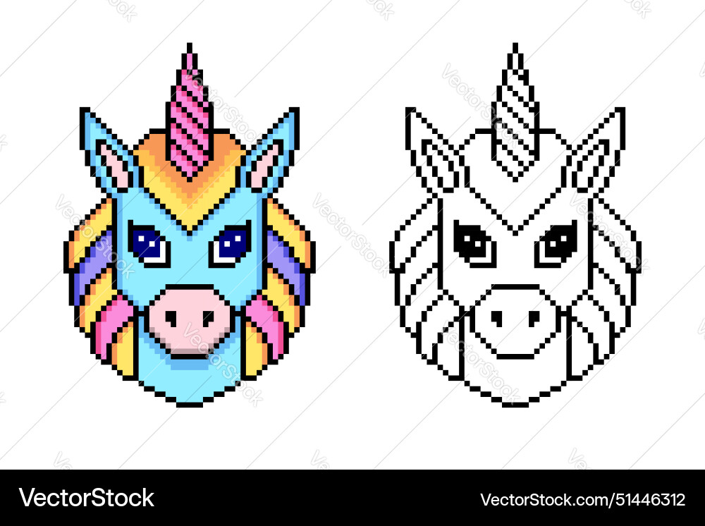 Unicorn in pixel art style on white background Vector Image