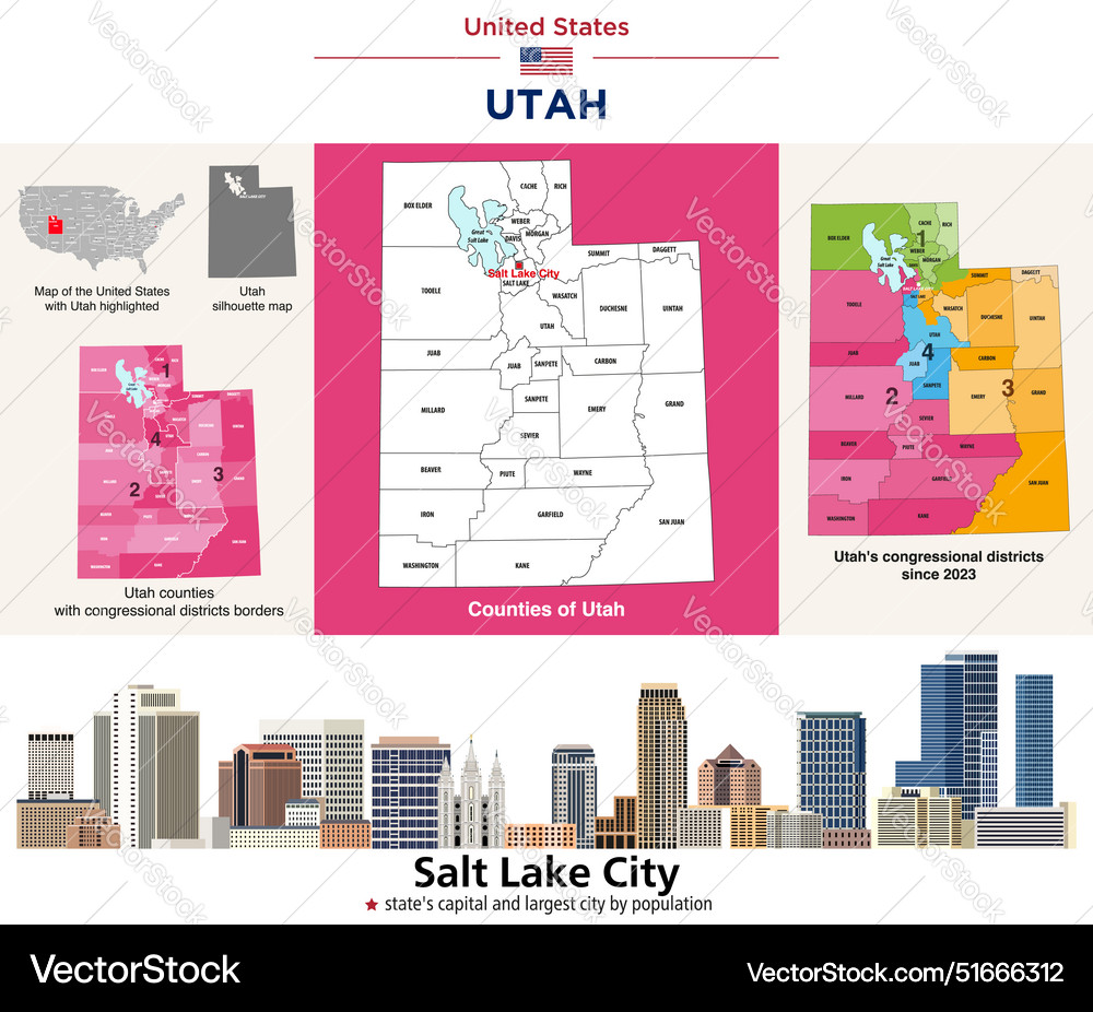 Utah counties map and at-large congressional Vector Image
