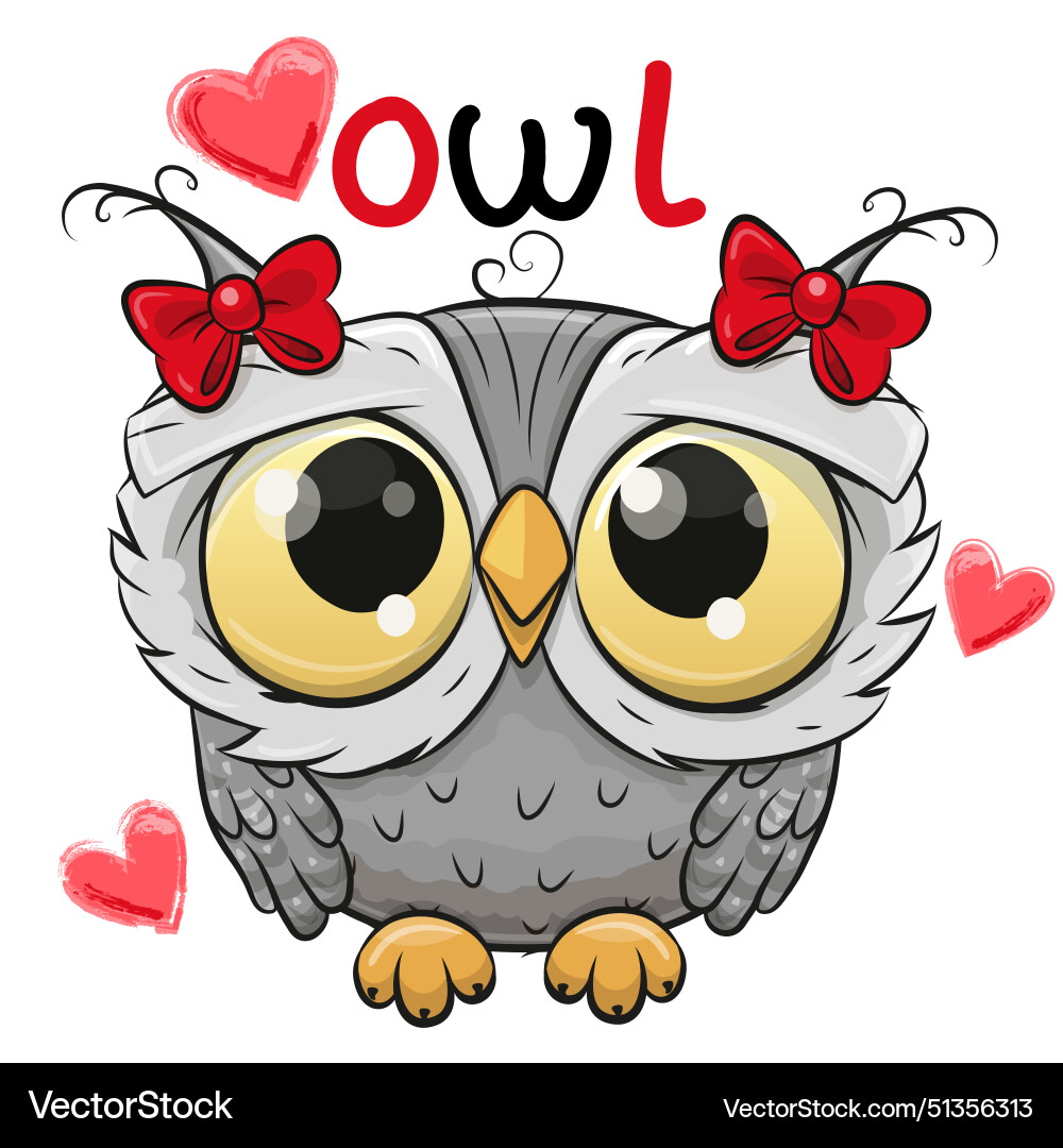 Cartoon owl with bows on a white background Vector Image