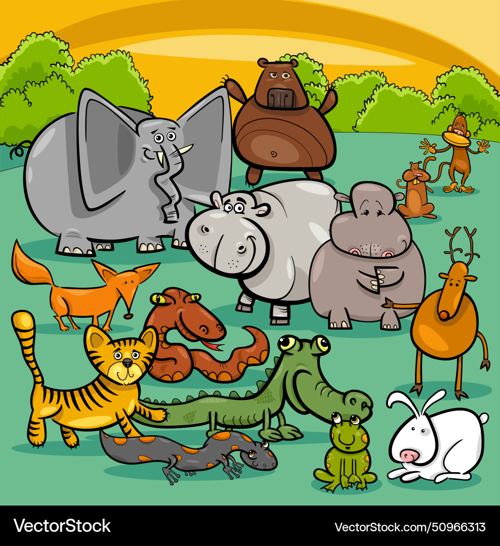 Cute cartoon wild animal characters group Vector Image
